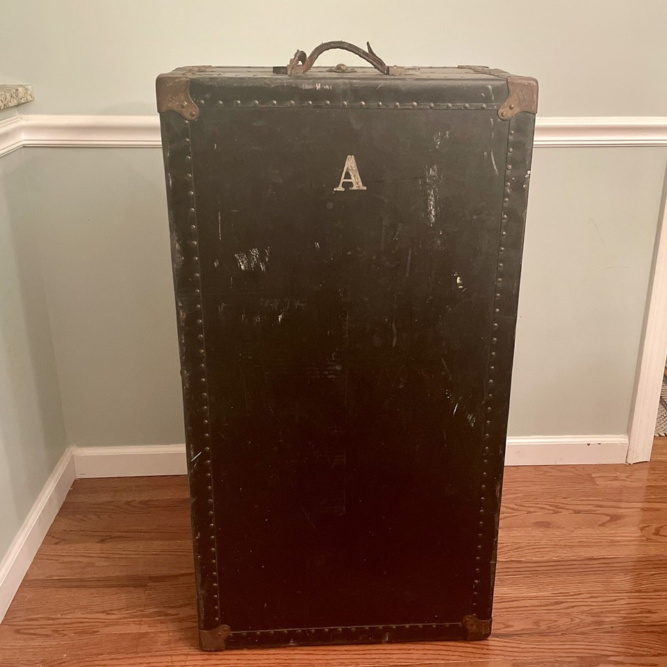 Antique 1920s Belber Steam Trunk Large Travel Wardrobe Black E. C ...