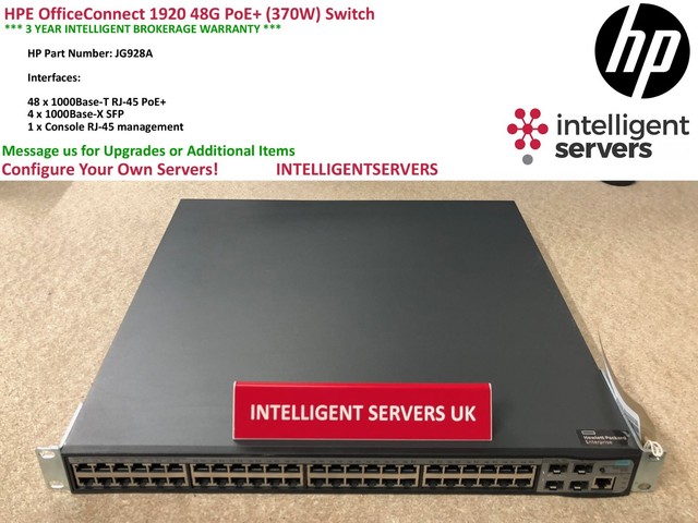 HP JG928A HPE OfficeConnect 1920 48g Poe (370w) 48 Port Gigabit Smart ...