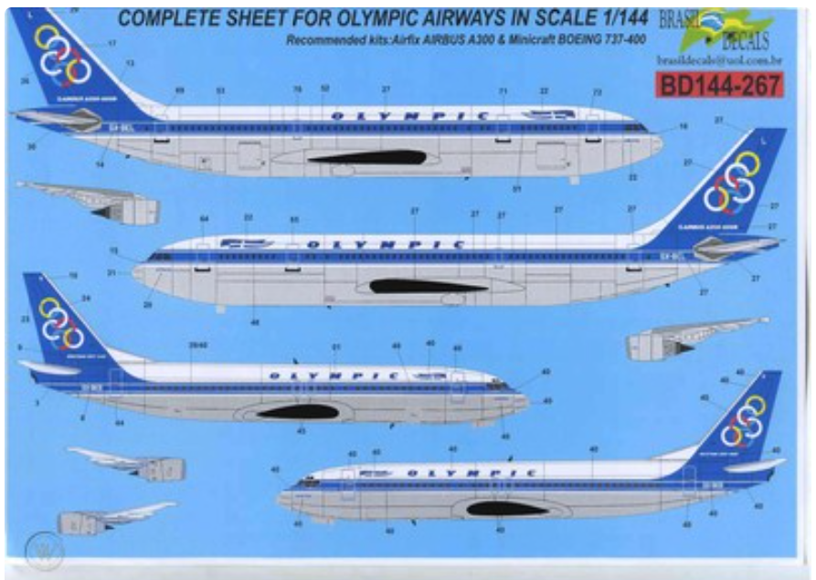 OLYMPIC AIRWAYS BRASIL DECALS BOEING 737 AND AIRBUS A300 144-267 | eBay