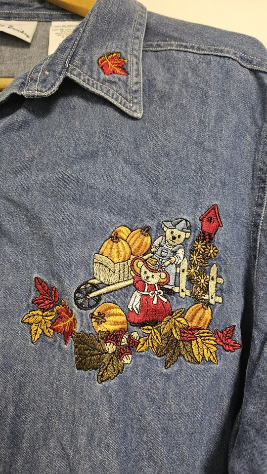 Bobbie Brooks Women’s Embroidered Blue Denim Button Up Shirt Size XL ...