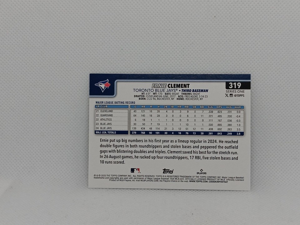 2025 Topps Series 1 Ernie Clement Spring Training Foil #319 Toronto ...