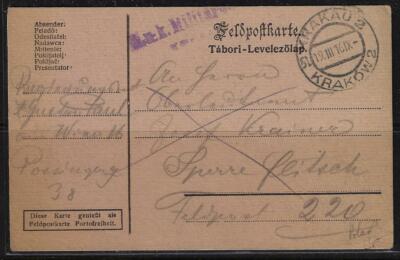 POLAND 1916 WWI MILITARY FREE FRANK POSTAL CARD KRAKOW DATED CANCEL 19 ...