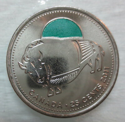 2011 CANADA 25¢ WOOD BISON COLOURED BRILLIANT UNCIRCULATED QUARTER COIN ...