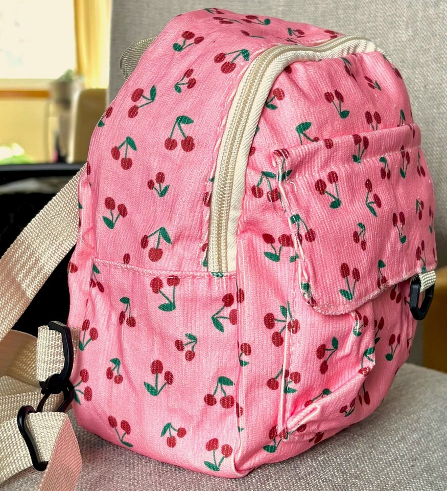 Pink Corduroy Red Cherry Cherries Spacious Mini Backpack Removable ...