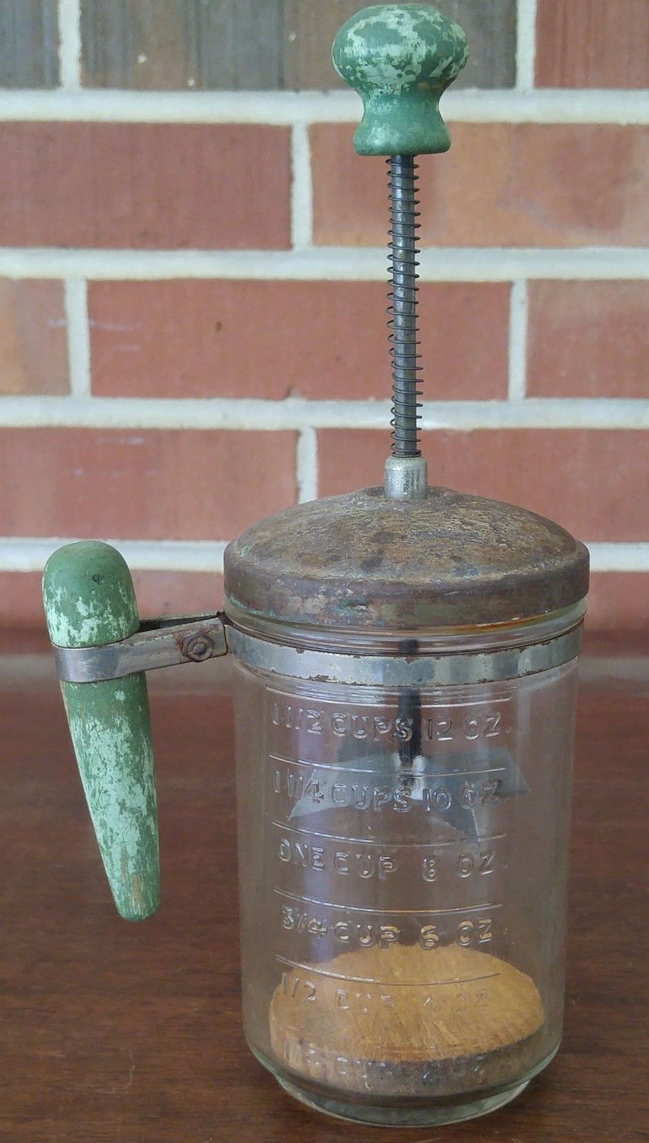 Vintage Kitchen Hand Food Chopper Glass Jar Green Handle Metal Top ...