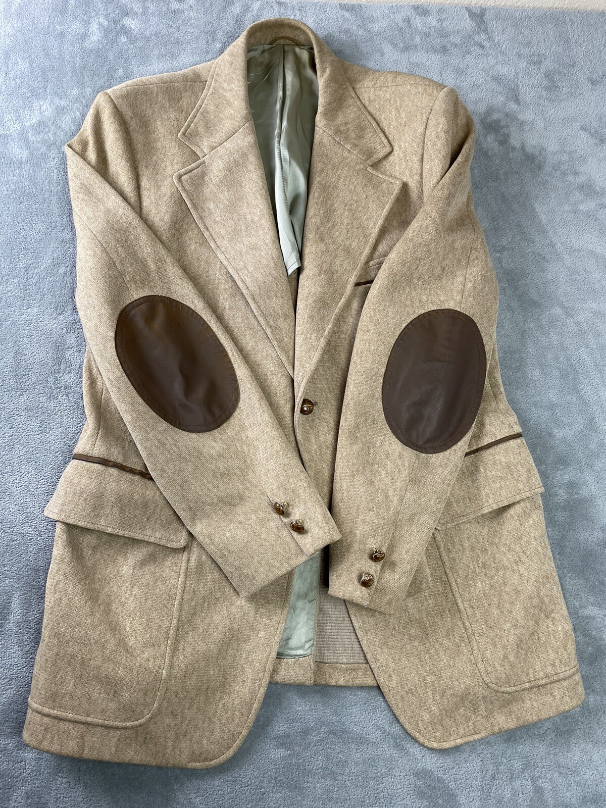 Country Casuals 42L Sandy Brown Blazer Sport Coat Jacket Elbow Patch •2 ...