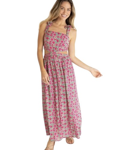 Natural Life Courtney Maxi Dress Cutout Smock Back Tie Straps Rayon ...