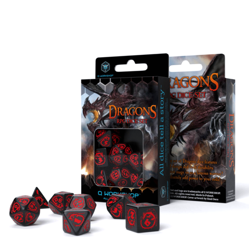 Ensemble De Dés Dragons RPG Noir Et Rouge Jeux De Rôle Q-WORKSHOP DND ...