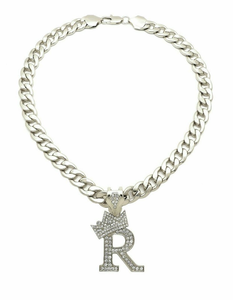Hip Hop Iced Initial Letter R Pendant & 11mm 20" Cuban Choker Chain ...