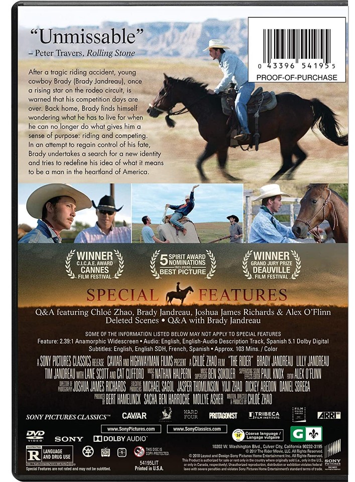 The Rider (DVD) Brady Jandreau Lilly Jandreau Tim Jandreau Lane Scott ...