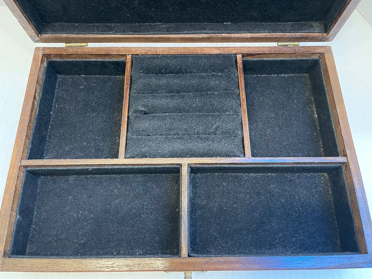 Vintage Hand Carved wood jewelry box black velvet lined Vintage Hand Carved wood jewelry box black velvet lined