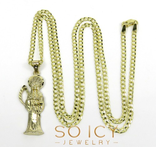 10k Yellow Real Gold Grim Reaper Death Pendant w/ 20-26" cuban chain ...