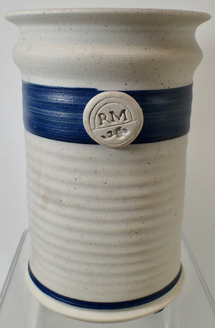 Vintage 1981 R. Rowland Pottery Blue Striped High Jar Signed | eBay