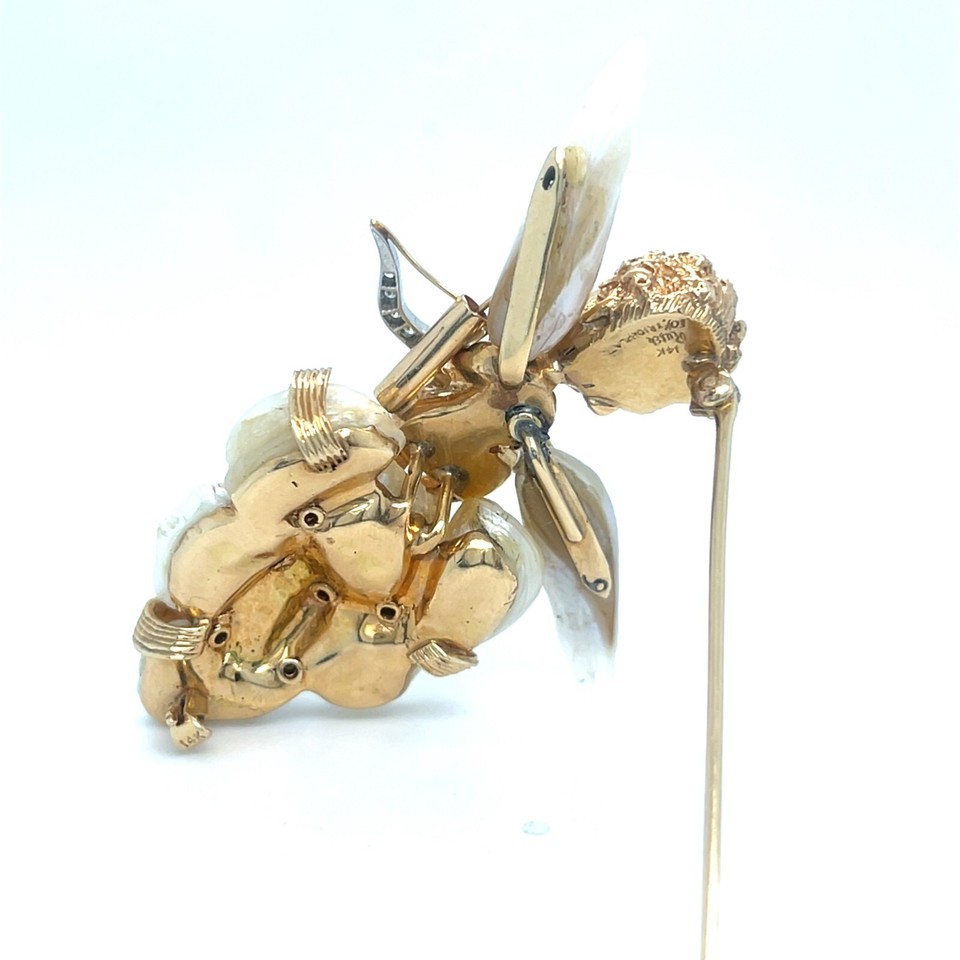 Ruser Mississippi River Pearl Diamond Sapphire and 14k Gold Cherub ...