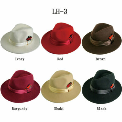 Men's 100% Wool Hat Fedora Trilby Style Hat Burgundy Black, Red by ...