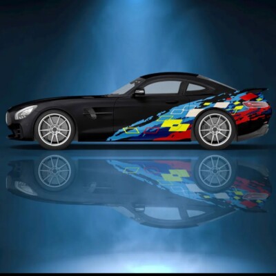 Polygonal splash ink Car side sticker vinyl racing Abstract Decal For ...