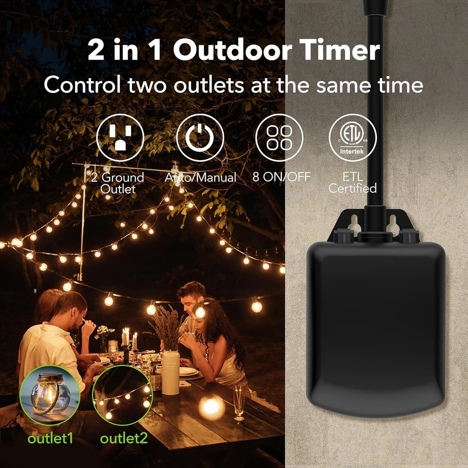 BN-LINK 7 Day Outdoor Heavy Duty Digital Programmable Timer Dual Outlet ...