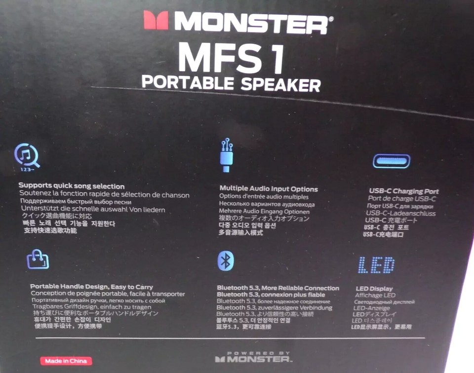 Monster Portable Bluetooth Speaker MFS1 Indoor/Outdoor with Handle ...