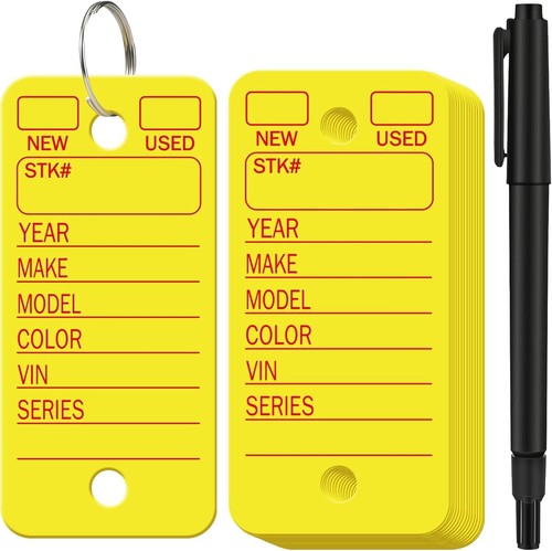 Poly Key Tags Plastic Key Tags w/ 200 Rings & 2 Markers Car Dealer 200 ...