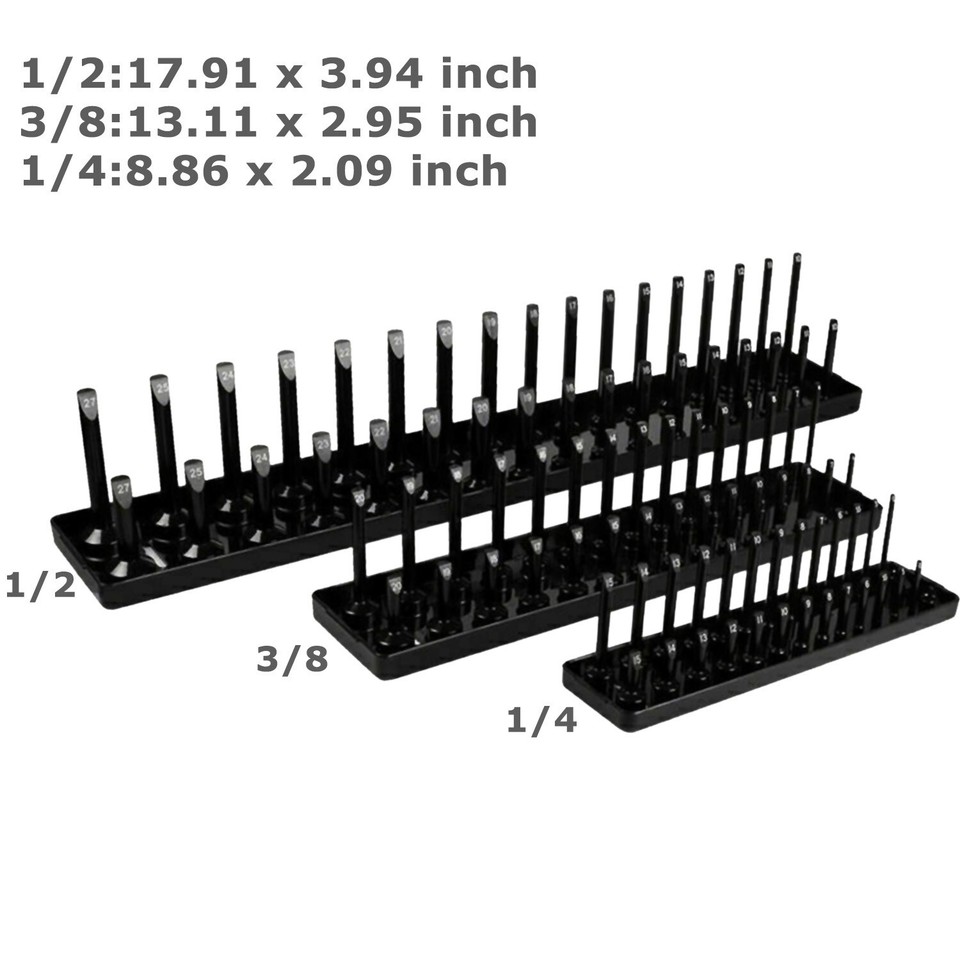 6PCS Socket Organizer Tray Set Hold 90 Metric&76 SAE Socket 1/4" 3/8" 1 ...