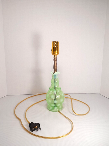 RARE Fenton Paulux Lamp Coin Dot Opalescent Green Uranium Glass 12.5 ...