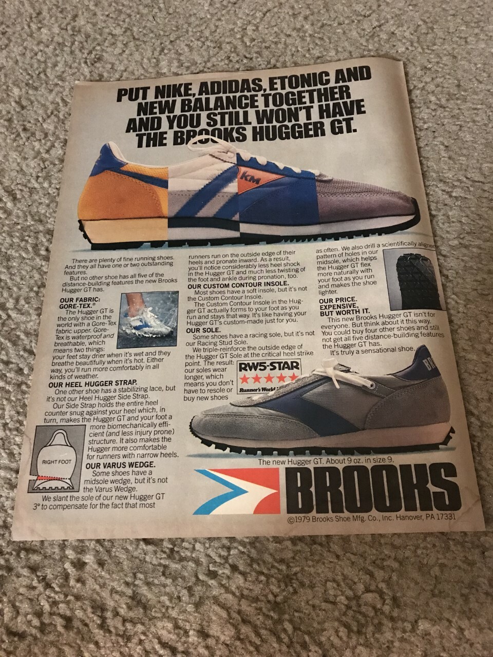 Vintage 1979 BROOKS HUGGER GT TRAINER Running Shoes Poster Print Ad ...