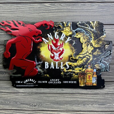Fireball Cinnamon Whiskey Angry Orchard Angry Balls Metal Bar Sign ...