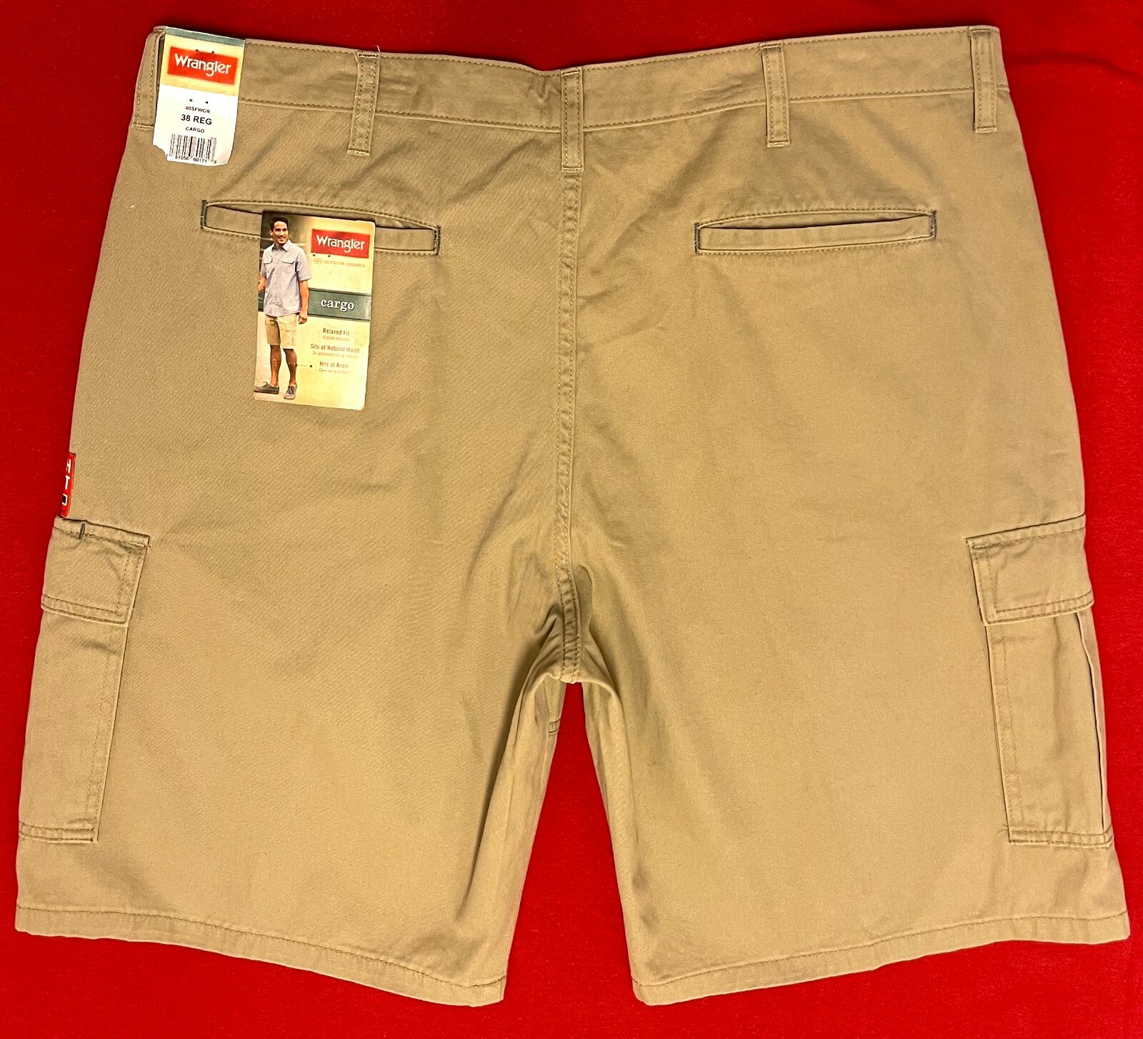 Men s 38 Relaxed Fit W Tech Pocket Cargo Shorts Khaki EBay