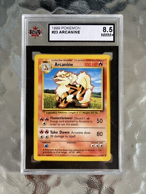 1999 ARCANINE Pokemon Base Set Unlimited Pokémon Card #23/#102 KSA 8.5 ...