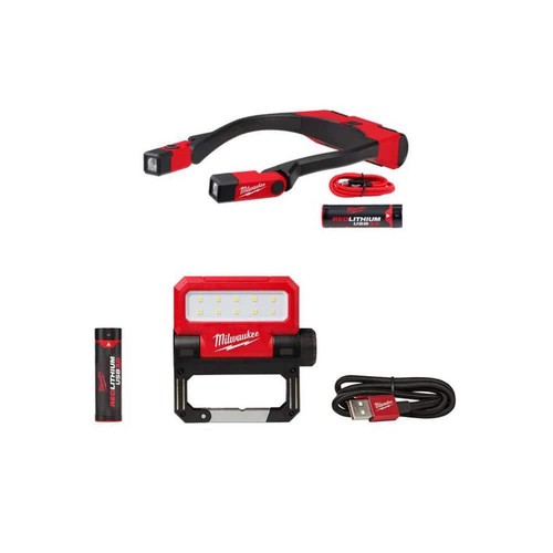 Milwaukee LED Neck Light 400-Lumens + Flood Light 550-Lumens USB ...