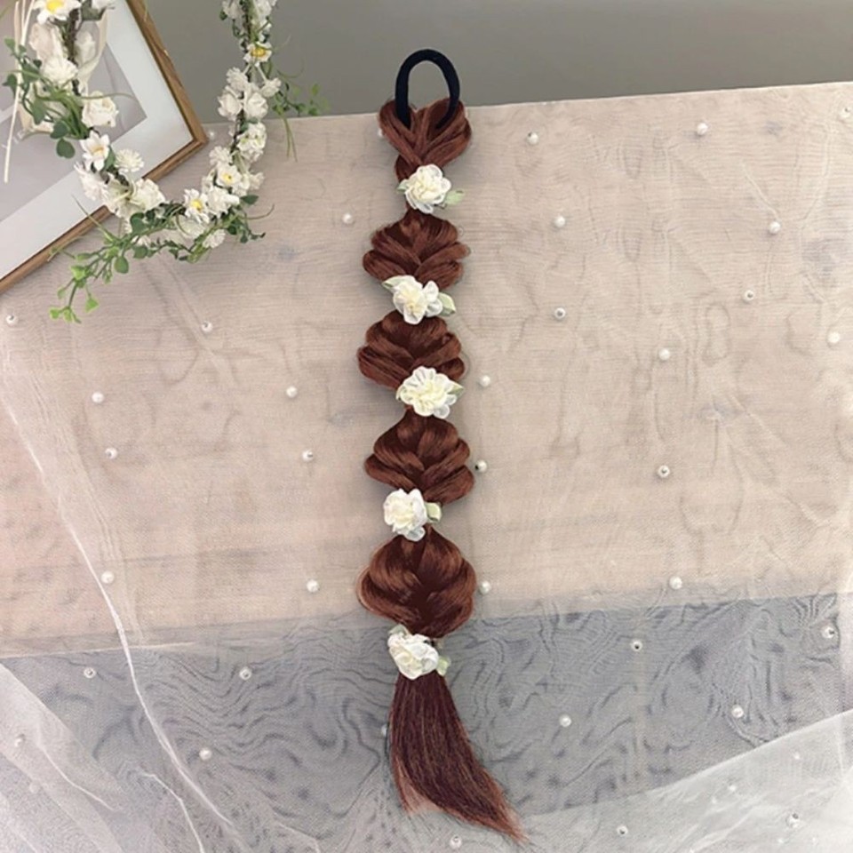Flower Jasmine Braided Ponytails Lantern Braid Twist Braid Wig Party ...
