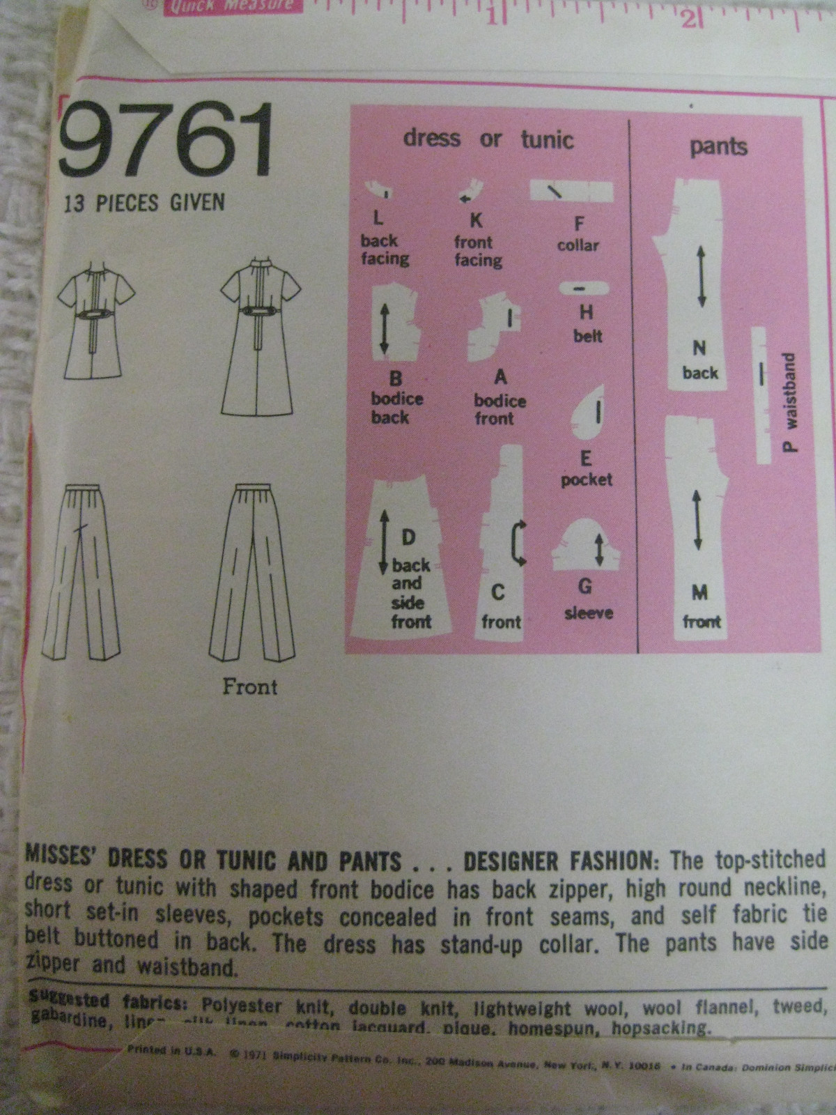 Vintage Simplicity 9761 DRESS w/ SHAPED FRONT BODICE Sewing Pattern ...