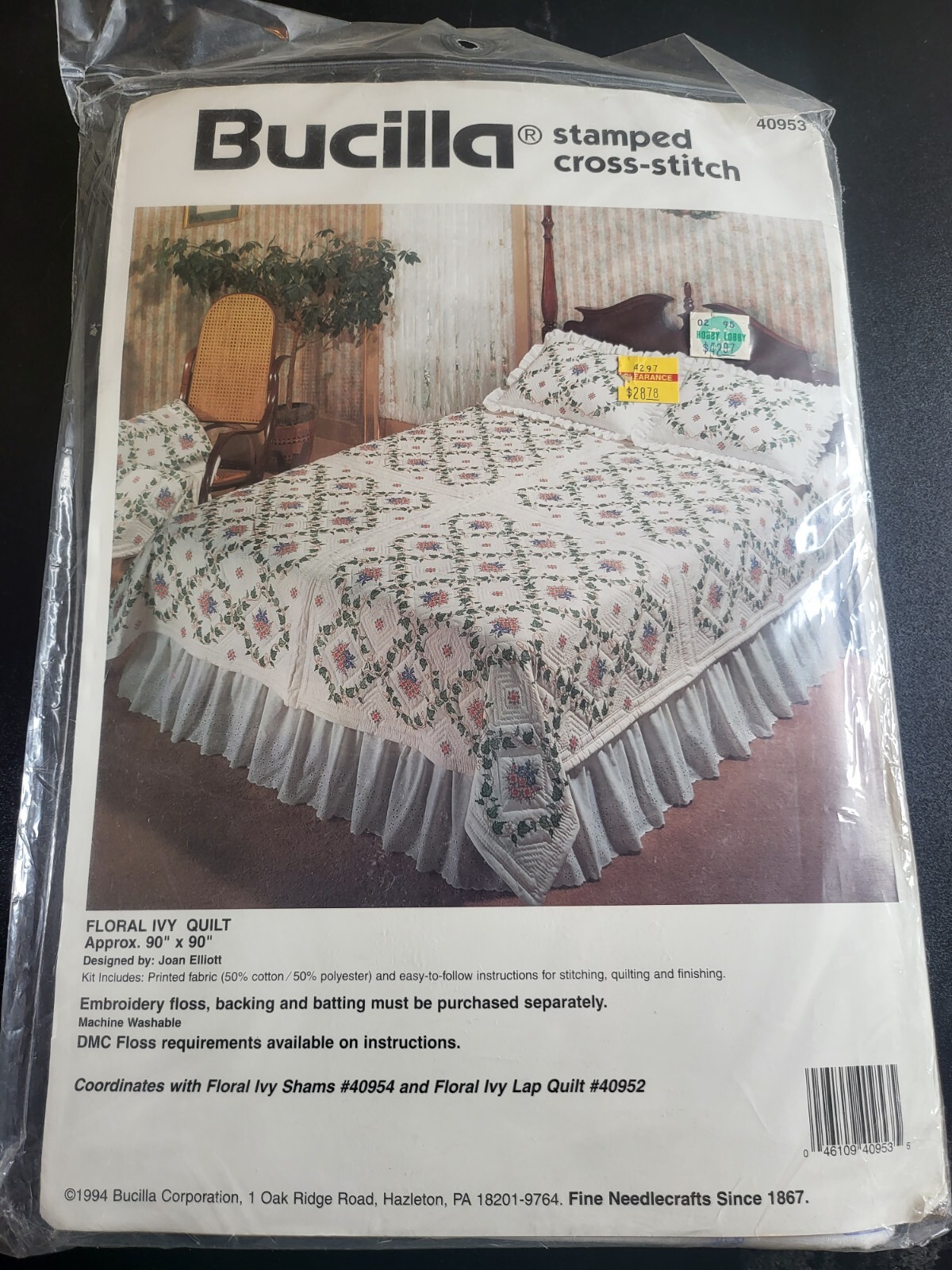 Bucilla+Floral+Ivy+Stamped+Cross+Stitch+Quilt+Kit+Item+%2340953 for ...