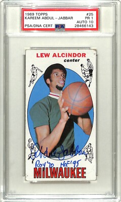 1969 Topps Basketball #25 Lew Alcindor Signed RC PSA 1 w/ 10 Auto ...