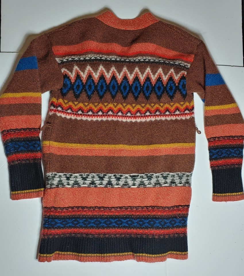FRYE ANTHROPOLOGIE SADIE FAIRISLE HIPPIE BOHO WOOL CARDIGAN AZTEC size ...