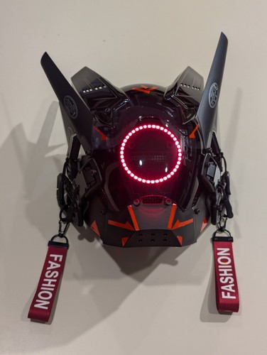 Futuristic Cyberpunk LED Mecha Mask With Horns And Decal Halloween Mask ...