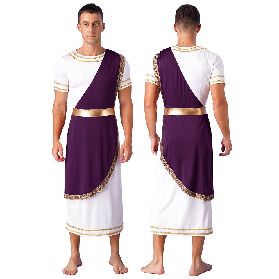 Mens Ancient Greek Toga Short Sleeve Roman Robe Caesar Party Masquerade ...