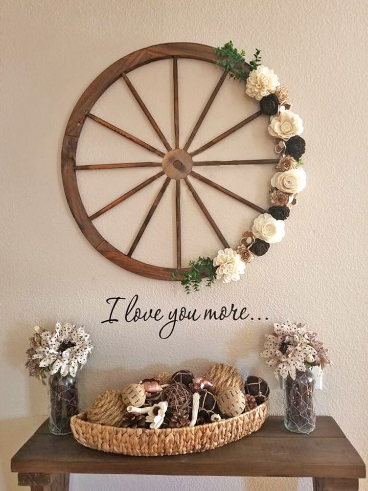 36 in Steel-rimmed Wooden Wagon Wheels - Decorative Wall Decor, Set of ...
