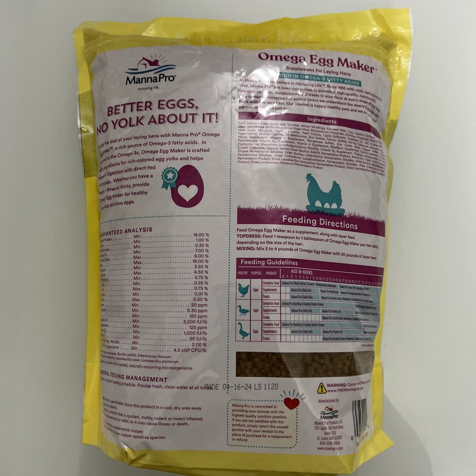 Manna Pro Omega Egg Maker - Chicken Feed Supplement for Laying Hens ...