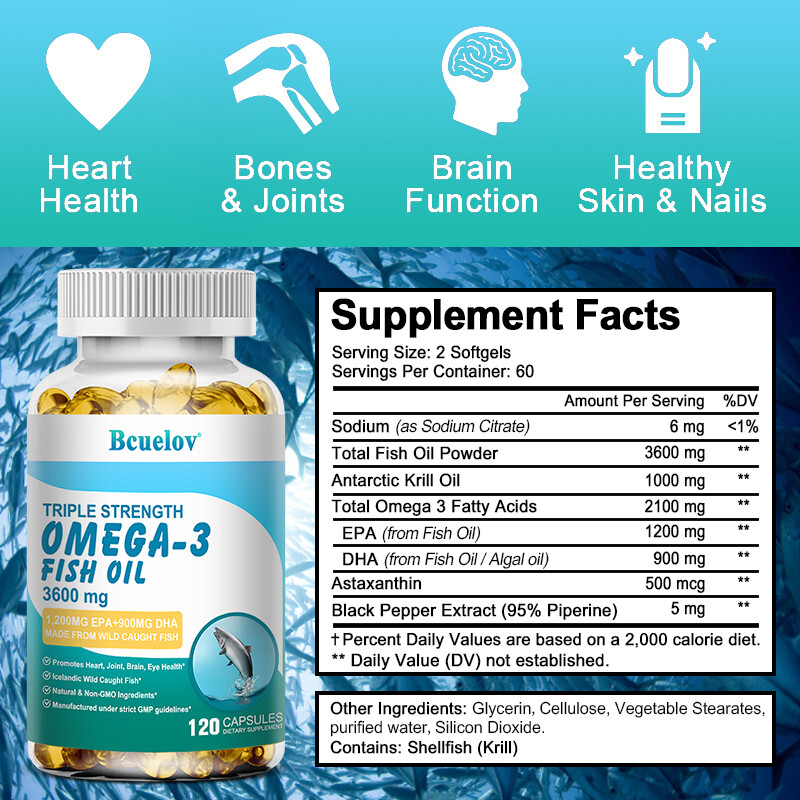 Triple Strength Omega 3 Fish Oil|3600 mg EPA&DHA|2100mg of Omega 3 ...