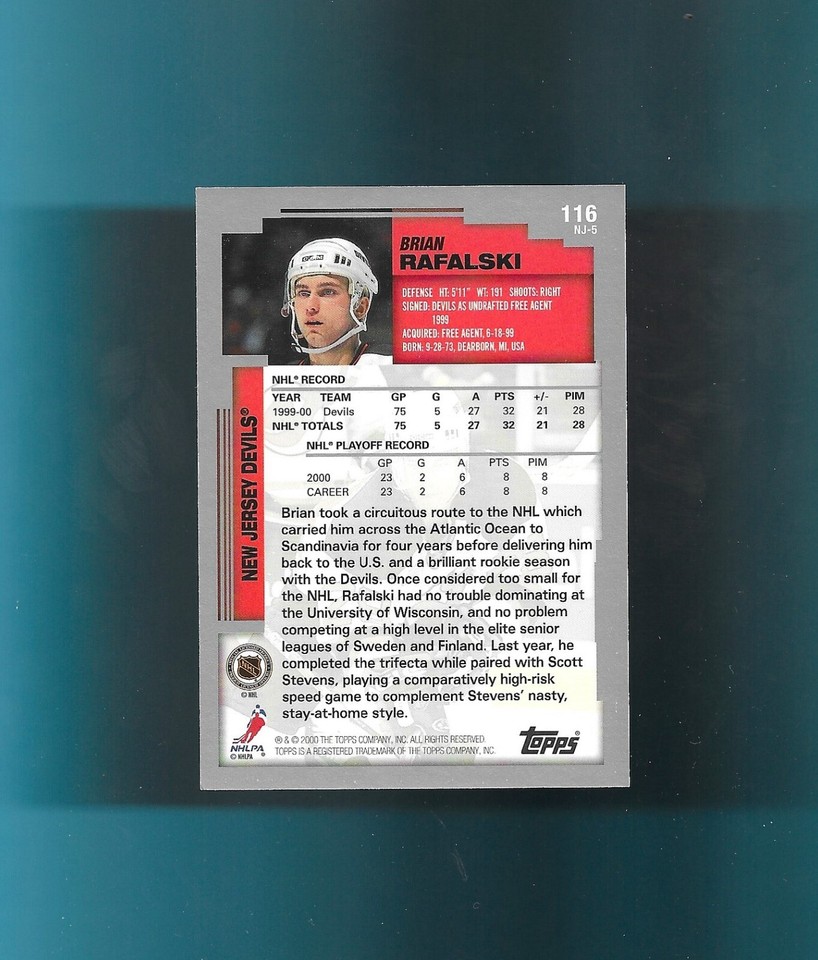 2000-01 Topps ROOKIE Cup # 116 BRIAN RAFALSKI NEW JERSEY DEVILS SHARP ...