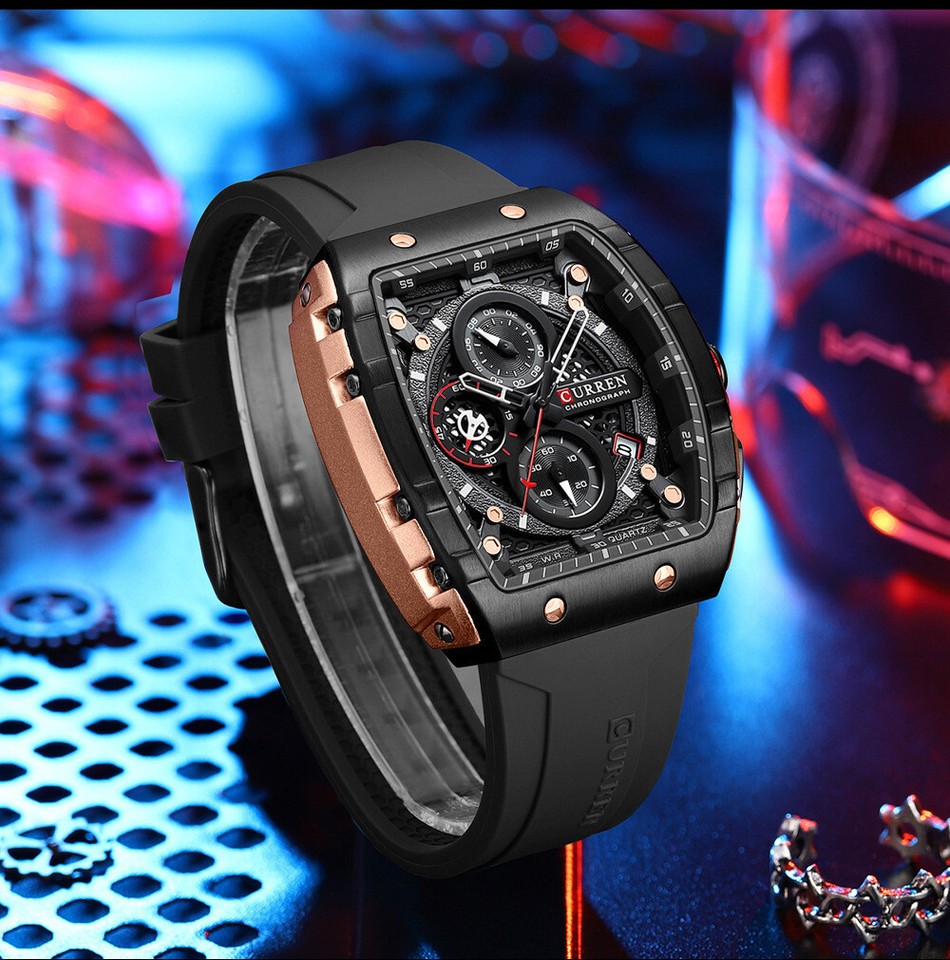 CURREN Men Rectangle Watch Fashion Chronograph Wristwatch Boy Girl ...
