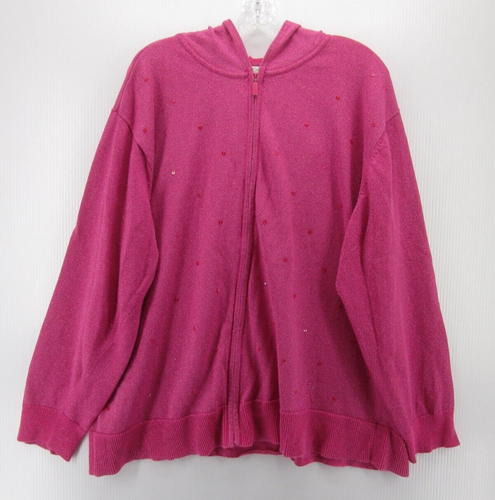 Quacker Factory Sweater Women 3X Plus Pink Cardigan Full Zip Hoodie ...