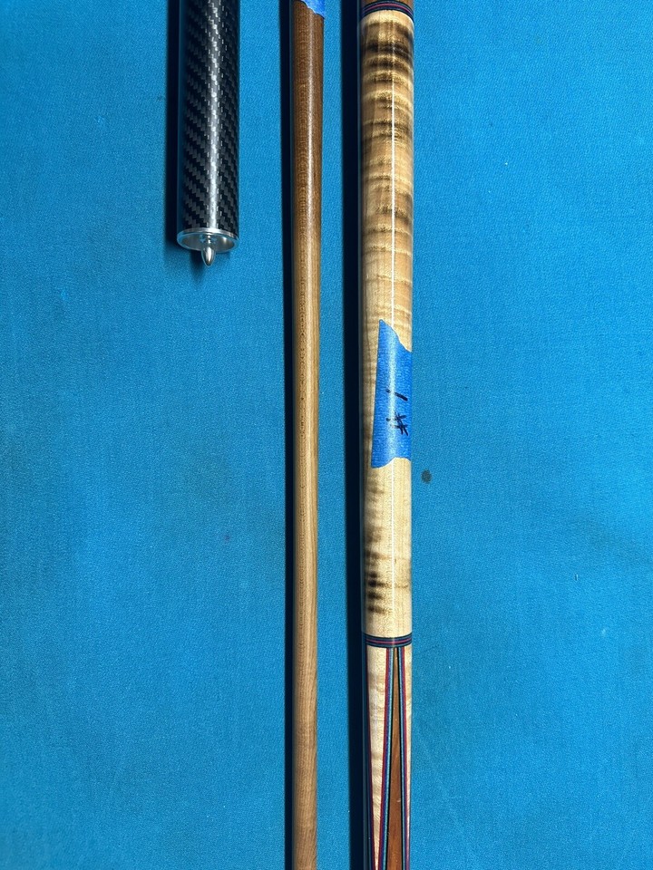 Jeffrey Tucker Goncalo Alves/Curly Maple Pool Cue,30”Kielwood Shaft, 3 ...