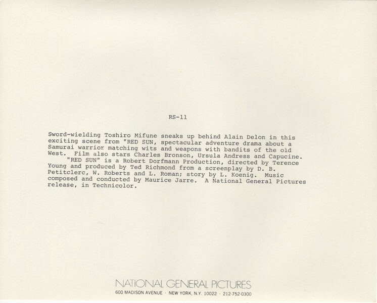 Red Sun 1971 Toshiro Mifune sword Alain Delon gun Original 8x10 Photo ...