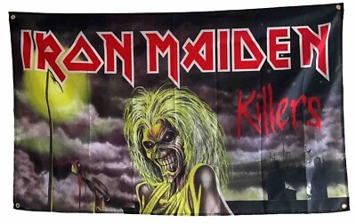 IRON MAIDEN KILLERS CLASSIC FLAG WALL ART 5x3 FT FESTIVAL ROCK FREE ...