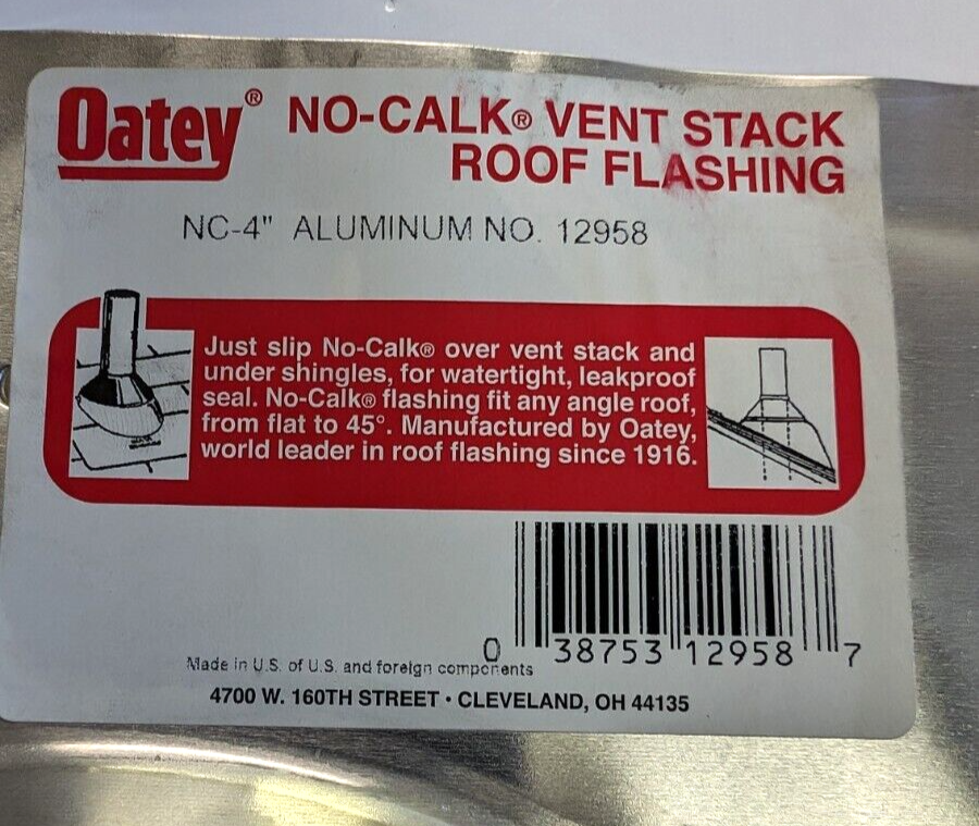 Oatey NC-4" Aluminum No. 12958 No-Calk Stack Roof Flashing | eBay