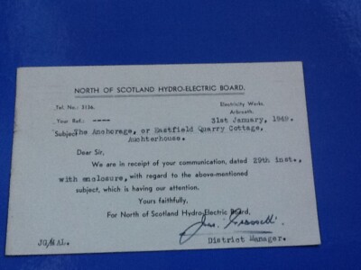 1949 NORTH OF SCOTLAND HYDRO ELECTRIC BOARD- ARBROATH PRINTED MATTER ...
