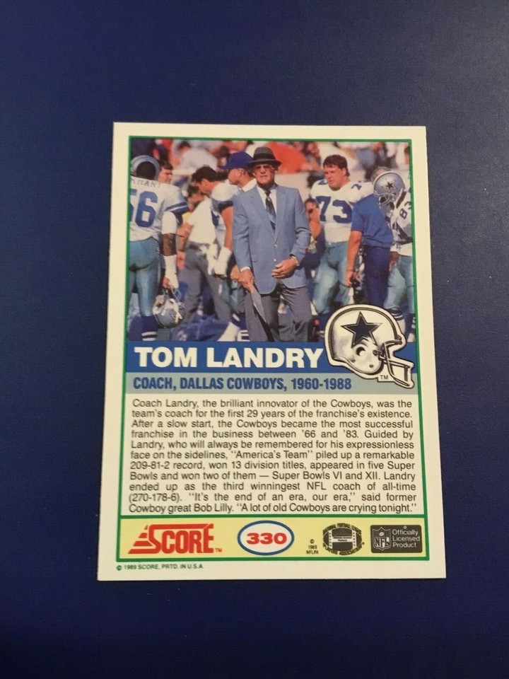 1989 Score # 330 TOM LANDRY Dallas Cowboys Set Break Great Card ! | eBay