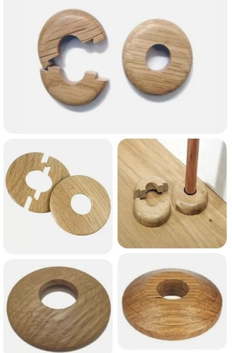 2 X MULTIPLE PACKS 15mm OAK COLOURED WOOD RADIATOR PIPE COLLARS COVER ...